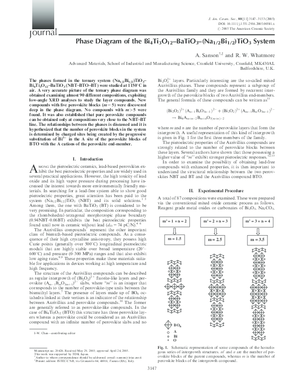 (PDF) Phase Diagram of the Bi4Ti3O12-BaTiO3-(Na1/2Bi1/2)TiO3 System
