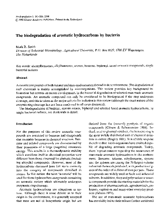 (PDF) The biodegradation of aromatic hydrocarbons by bacteria