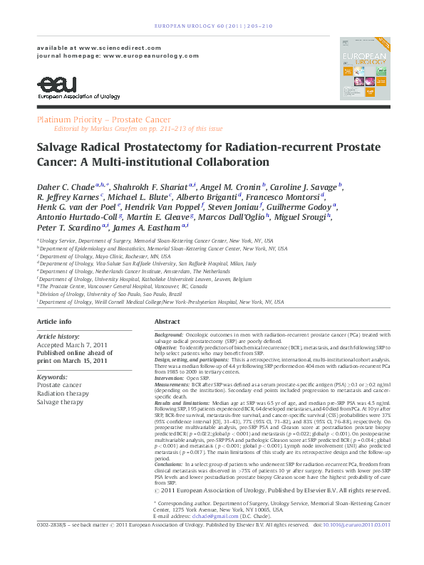 (PDF) Salvage Radical Prostatectomy for Radiation-recurrent Prostate ...