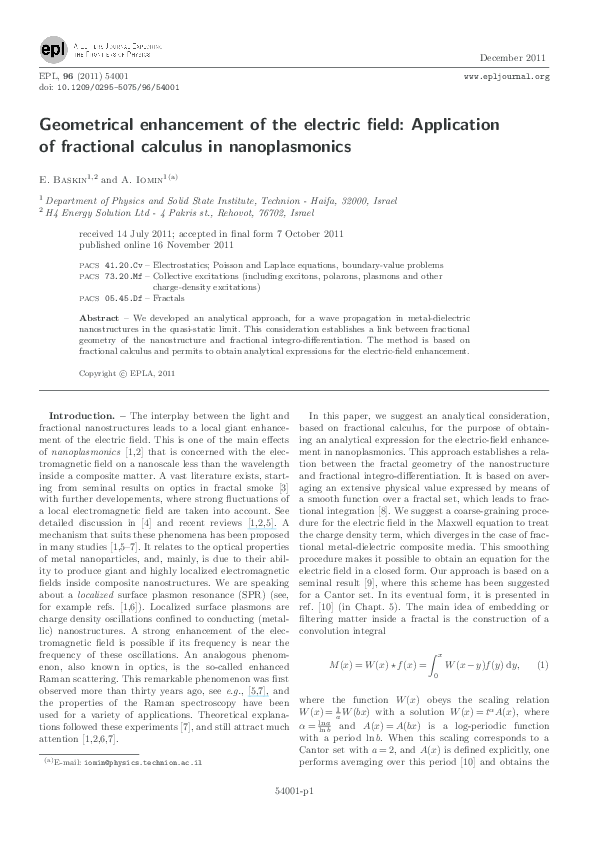 Pdf Geometrical Enhancement Of The Electric Field Application Of