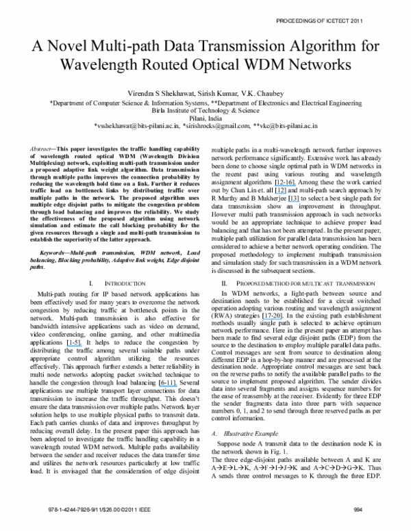 Pdf A Novel Multi Path Data Transmission Algorithm For Wavelength Routed Optical Wdm Networks 4408
