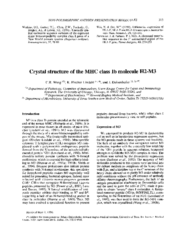(PDF) Crystal structure of the MHC class Ib molecule H2-M3