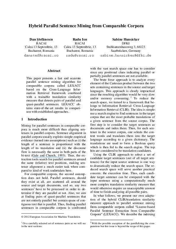 Pdf Hybrid Parallel Sentence Mining From Comparable Corpora