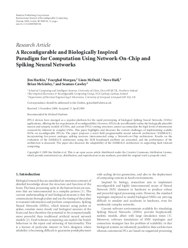 Pdf A Reconfigurable And Biologically Inspired Paradigm For Computation Using Network On Chip
