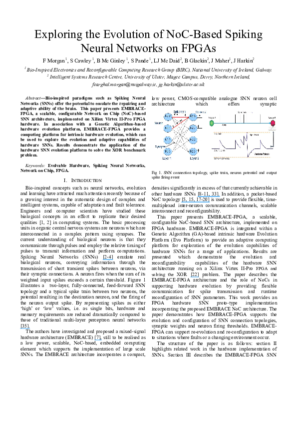 (PDF) Exploring the evolution of NoC-based Spiking Neural Networks on FPGAs