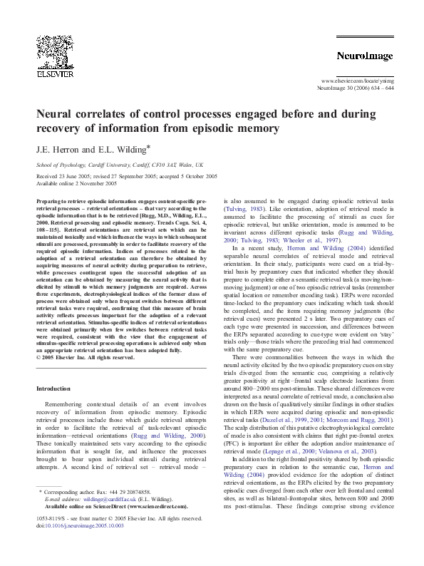 (PDF) Neural correlates of control processes engaged before and during ...