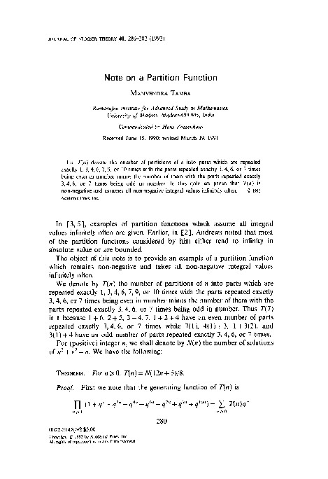 Note on a partition function