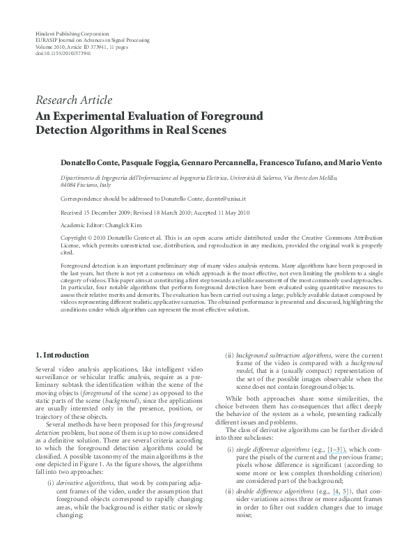 Pdf An Experimental Evaluation Of Foreground Detection Algorithms In