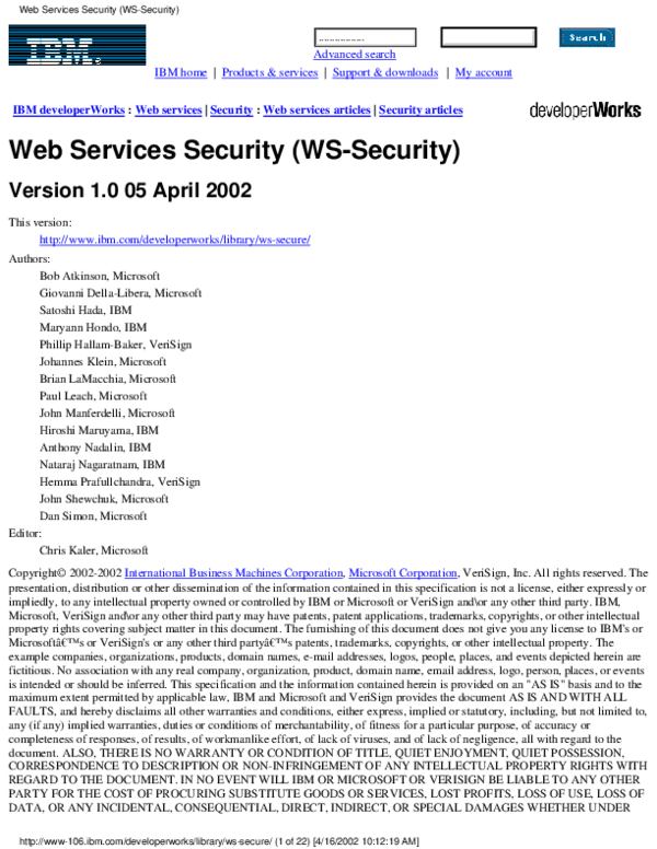 (PDF) Web services security (WS-Security)