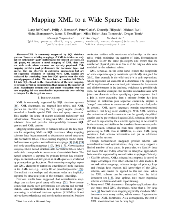 (PDF) Mapping XML to a Wide Sparse Table