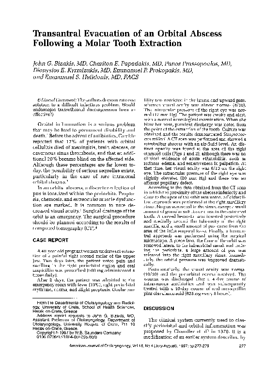 (PDF) Transantral evacuation of an orbital abscess following a molar ...
