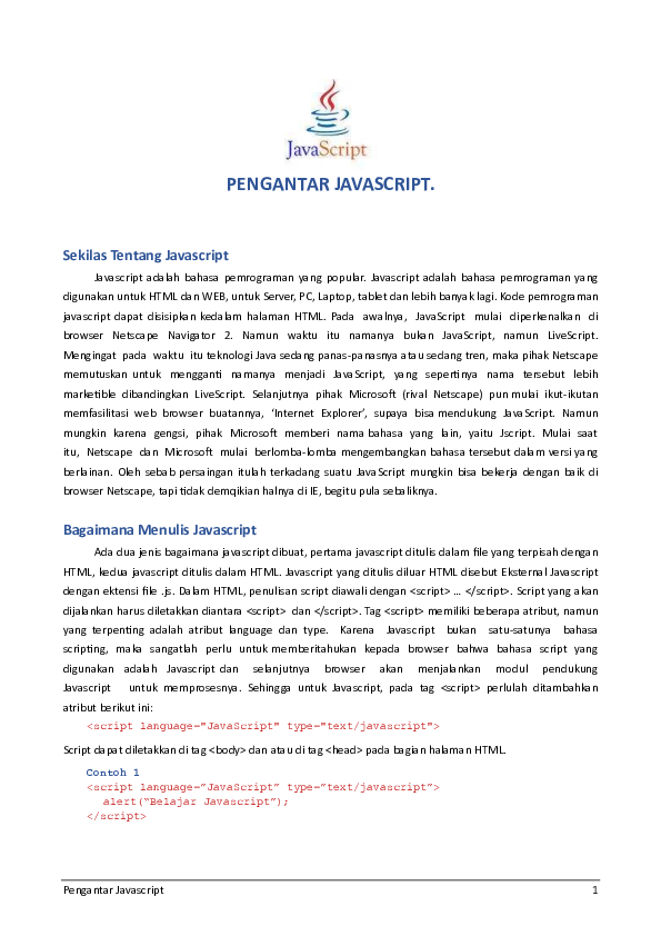 (PDF) PENGANTAR JAVASCRIPT