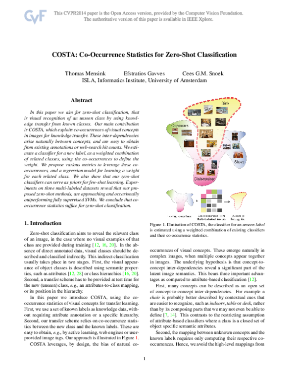 (PDF) COSTA: Co-Occurrence Statistics for Zero-Shot Classification
