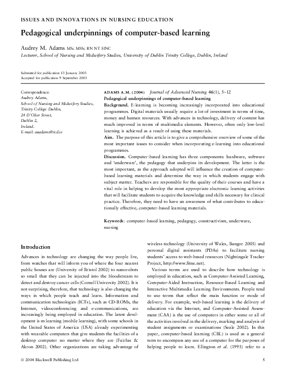 (PDF) Pedagogical underpinnings of computer-based learning