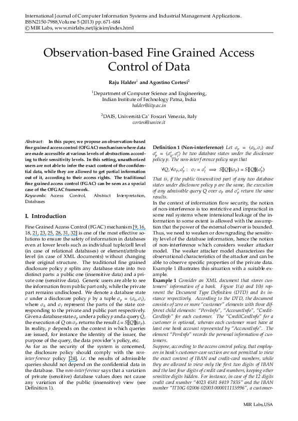 (PDF) Observation-based Fine Grained Access Control for Relational Databases