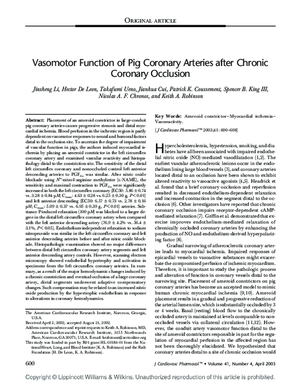 (PDF) Vasomotor Function of Pig Coronary Arteries after Chronic ...