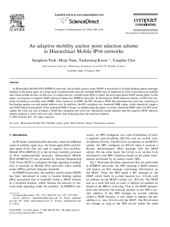 Pdf An Adaptive Mobility Anchor Point Selection Scheme In Hierarchical Mobile Ipv6 Networks