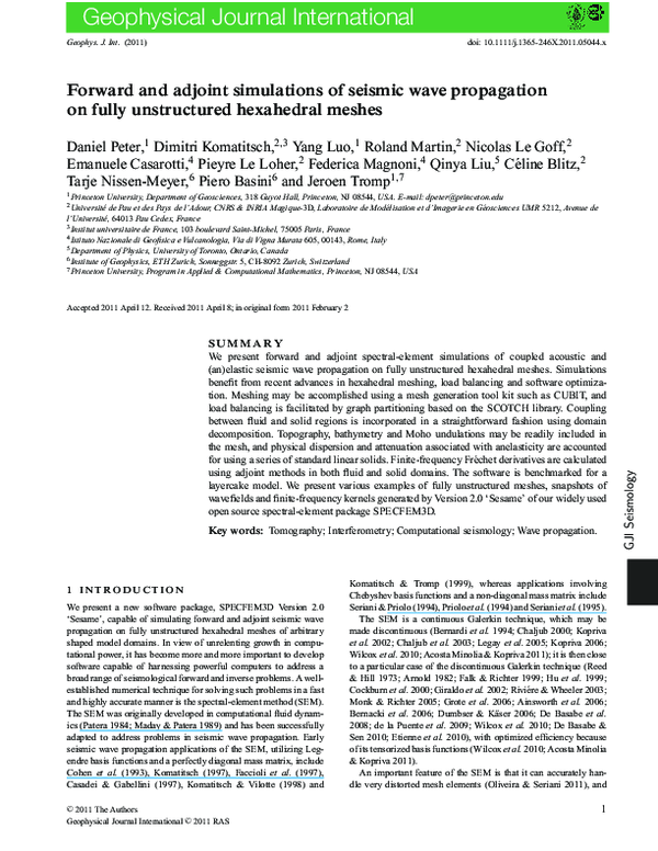 Pdf Forward And Adjoint Simulations Of Seismic Wave Propagation On Fully Unstructured