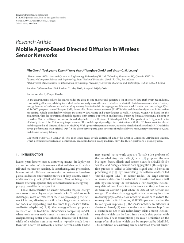 (PDF) Mobile Agent-Based Directed Diffusion for Sensor Networks