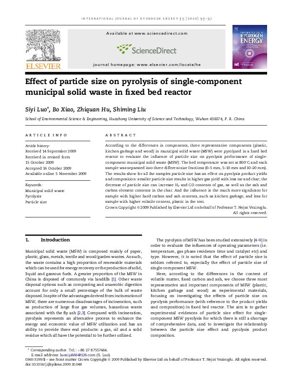 Pdf Effect Of Particle Size On Pyrolysis Of Single Component