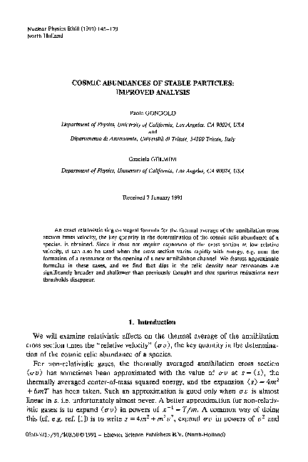 (PDF) Cosmic abundances of stable particles: improved analysis | Paolo ...
