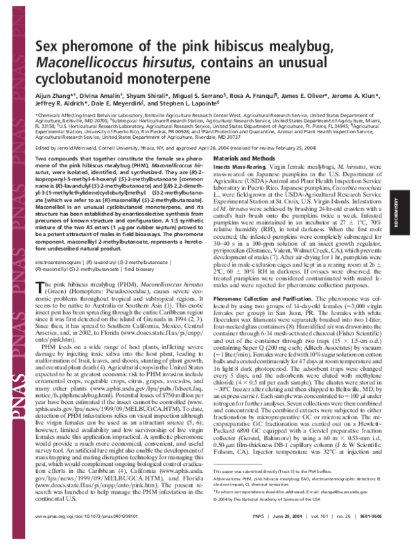 Pdf Unusual Cyclobutanoid In Mealybug Pheromone