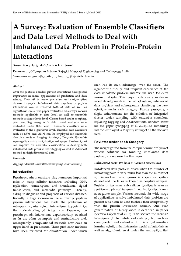 (PDF) Evaluating Ensemble and Data Methods for Imbalance