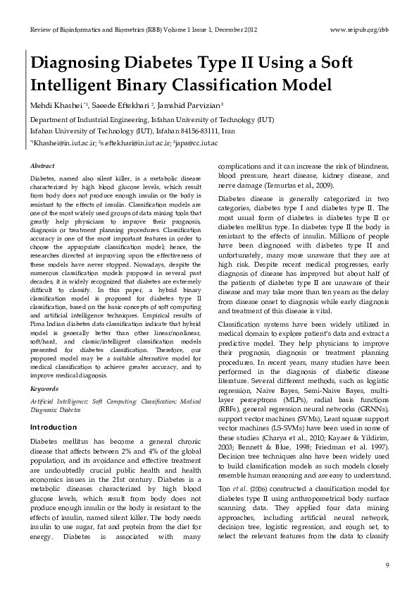 Pdf Diagnosing Diabetes Type Ii Using A Soft Intelligent Binary Classification Model