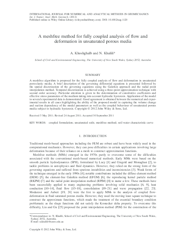 (PDF) A meshfree method for fully coupled analysis of flow and deformation in unsaturated porous ...