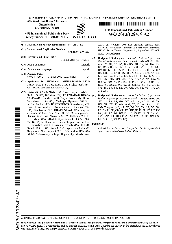 (PDF) Pharmaceutical Compositions with Boronic Acid