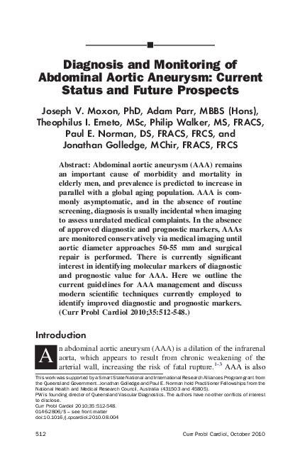 (PDF) Diagnosis and Monitoring of Abdominal Aortic Aneurysm: Current ...
