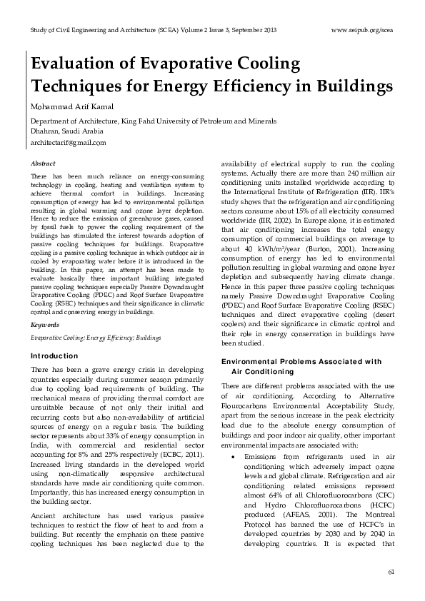 (PDF) Evaluation of Evaporative Cooling Techniques for Energy ...