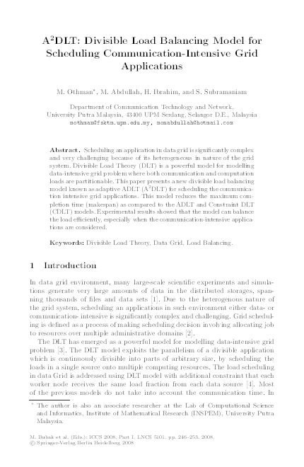Pdf A2dlt Divisible Load Balancing Model For Scheduling Communication Intensive Grid Applications 4948