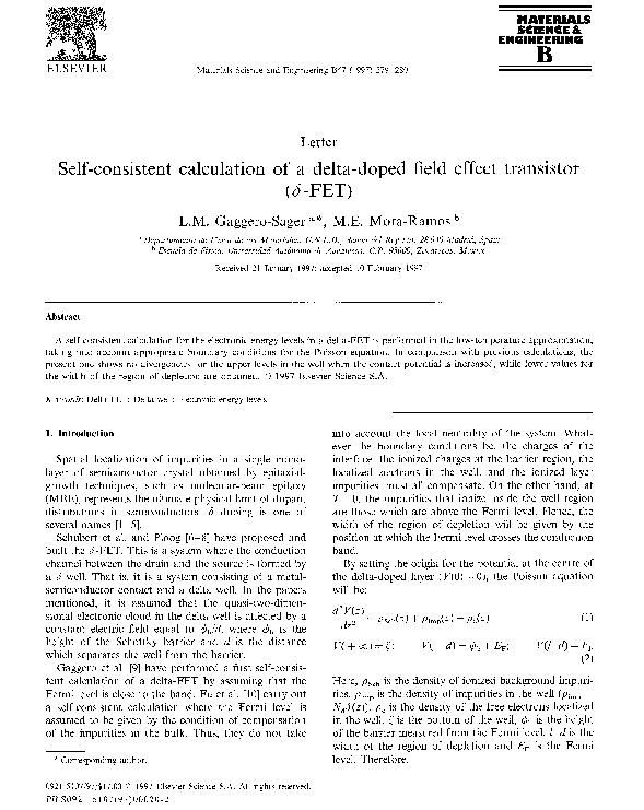 Pdf Self Consistent Calculation Of A Delta Doped Field Effect
