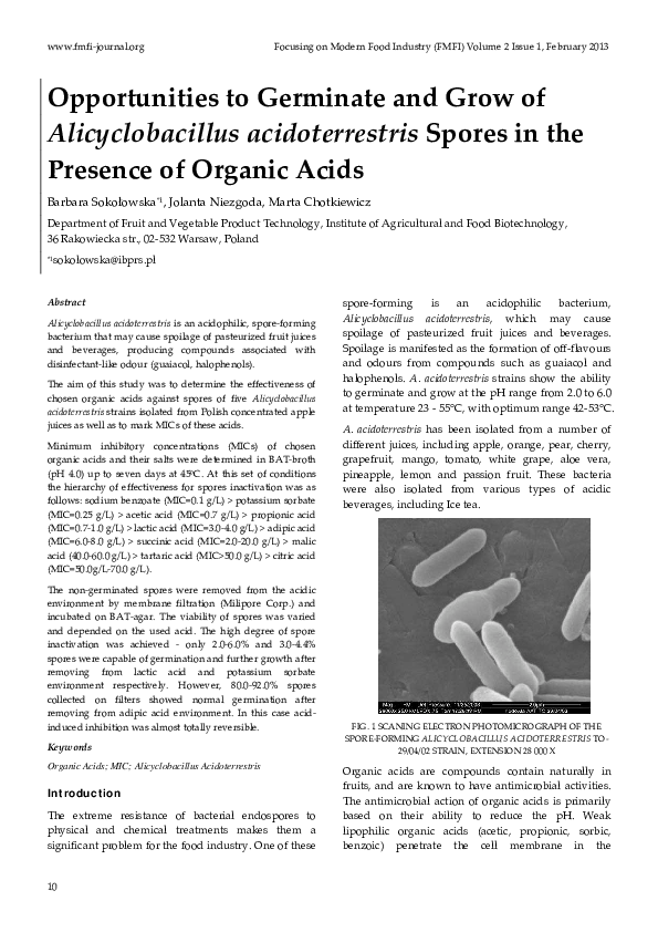 (PDF) Thermal inactivation of Alicyclobacillus acidoterrestris spores ...