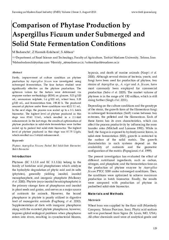 (PDF) Comparison of Phytase Production by Aspergillus Ficuum under Submerged and Solid State ...