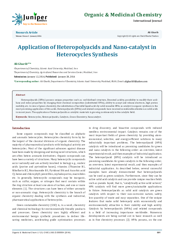 (PDF) Application of Heteropolyacids and Nano-catalyst in Heterocycles ...