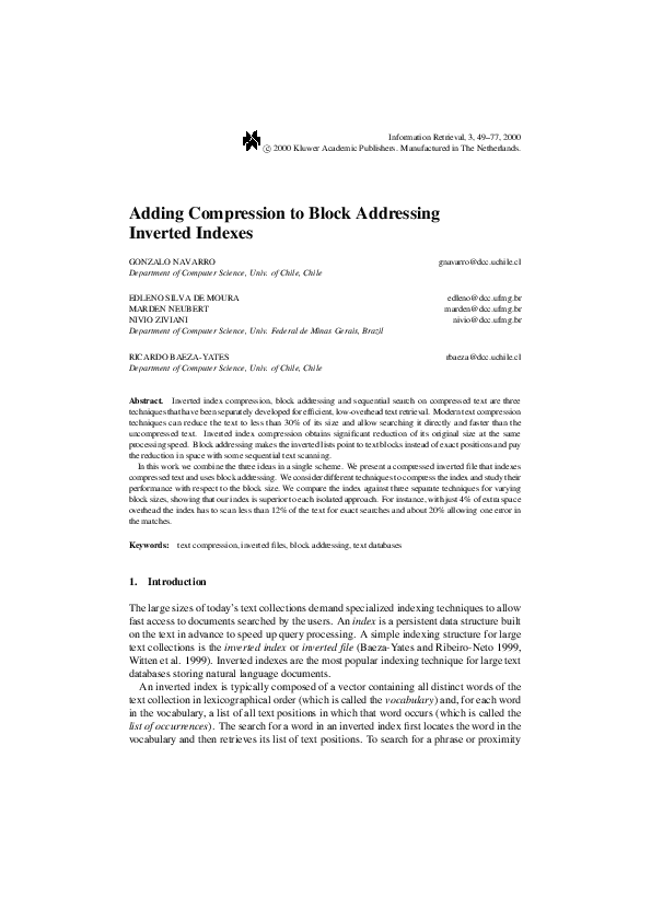 (PDF) Adding compression to block addressing inverted indexes