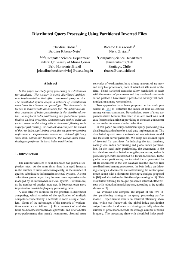 (PDF) Distributed query processing using partitioned inverted files