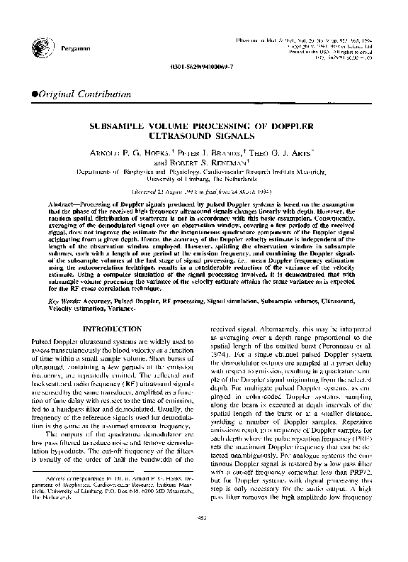 (PDF) Subsample volume processing of doppler ultrasound signals