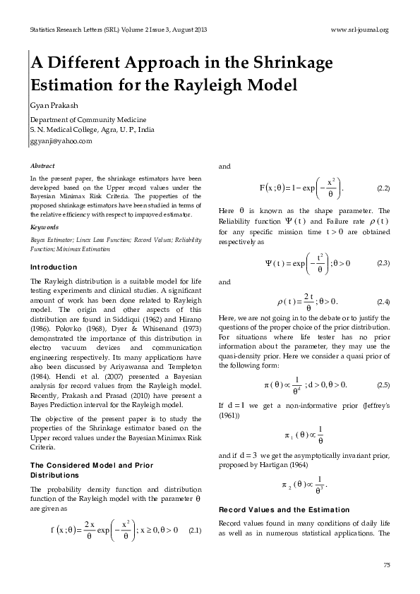(PDF) A Different Approach in the Shrinkage Estimation for the Rayleigh Model