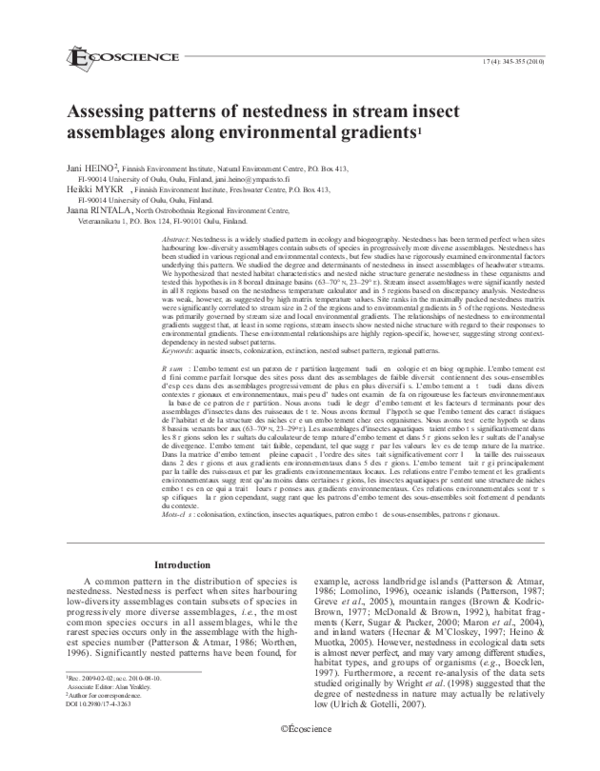 Pdf Assessing Patterns Of Nestedness In Stream Insect Assemblages Along Environmental Gradients