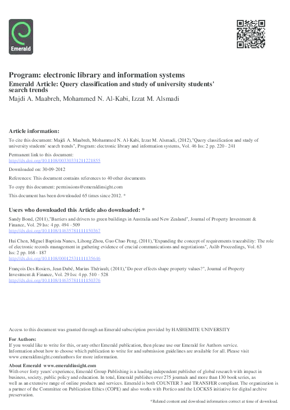 (PDF) Query classification and study of university students' search trends (PDF) Query classification and study of university students' search trends