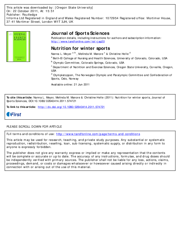 (PDF) Nutrition for winter sports