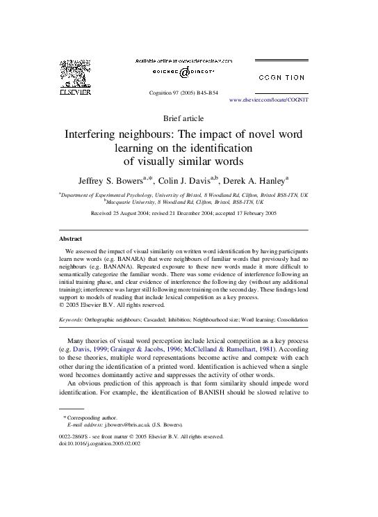 (PDF) Interfering neighbours: The impact of novel word learning on the ...