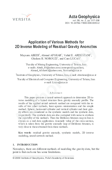 Pdf Application Of Various Methods For 2d Inverse Modeling Of