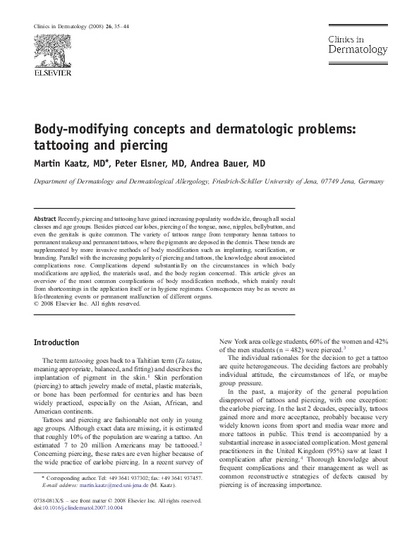 (PDF) Body-modifying concepts and dermatologic problems: tattooing and ...