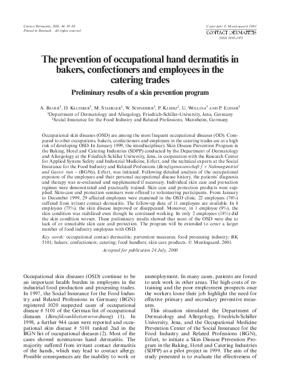 (PDF) The prevention of occupational hand dermatitis in bakers ...