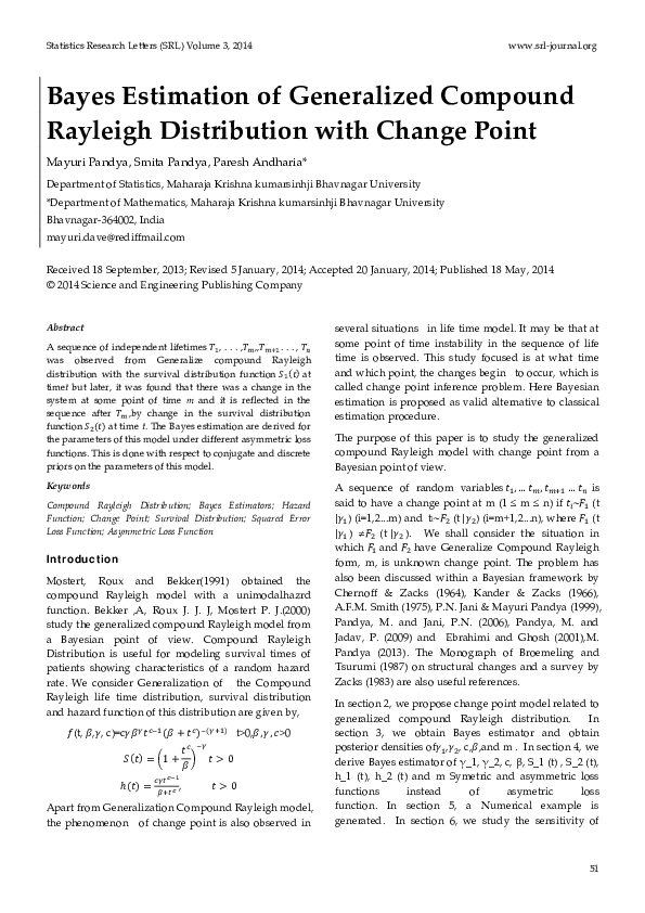 (PDF) Bayes Estimation of Generalized Compound Rayleigh Distribution with Change Point