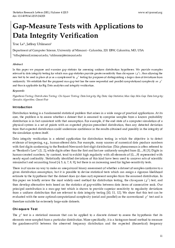 (PDF) Gap‐Measure Tests with Applications to Data Integrity Verification